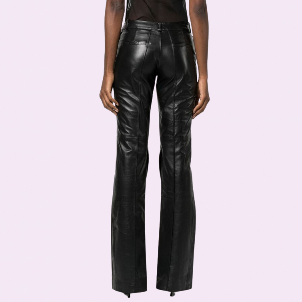 Genuine Flare Leather Pants with Hem Cutout | black leather pants ...